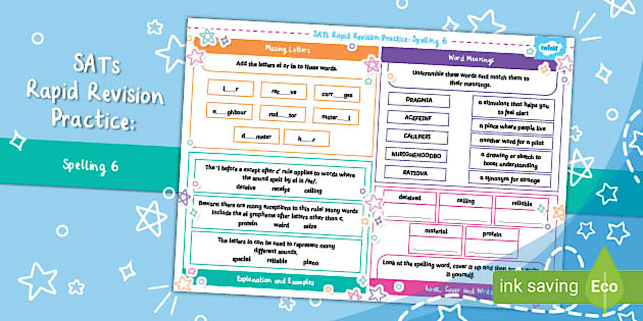 SATs Rapid Spelling Revision Sheet 6 | Parents Resource