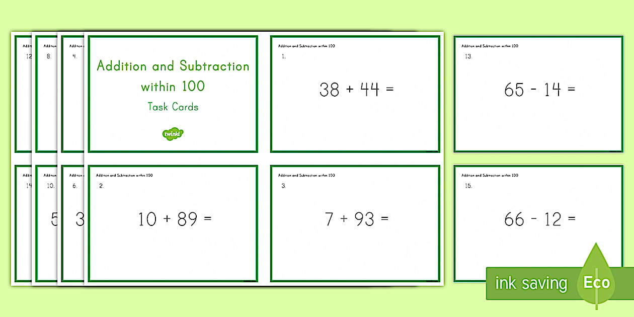 Second Grade Addition and Subtraction Within 100 Task Cards