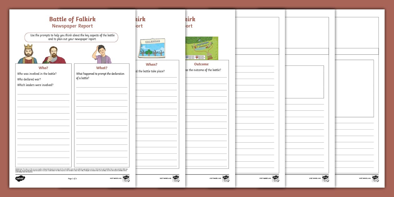 Battle of Falkirk Newspaper Report Writing Template - Twinkl