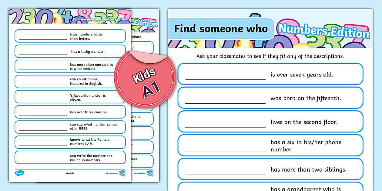 Editable ESL Find Someone Who - Numbers Edition [Kids, A1]
