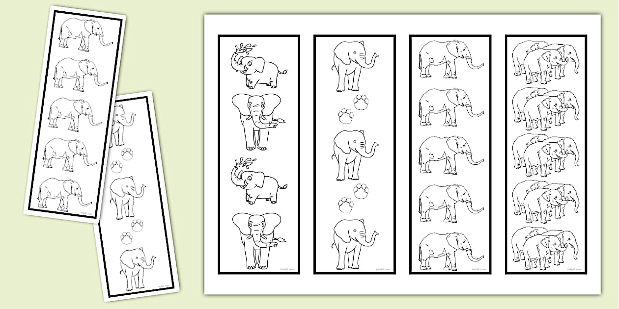 Elephant Coloring Bookmarks (Teacher-Made) - Twinkl