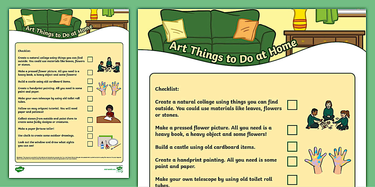 Art Things to Do at Home Checklist Activity