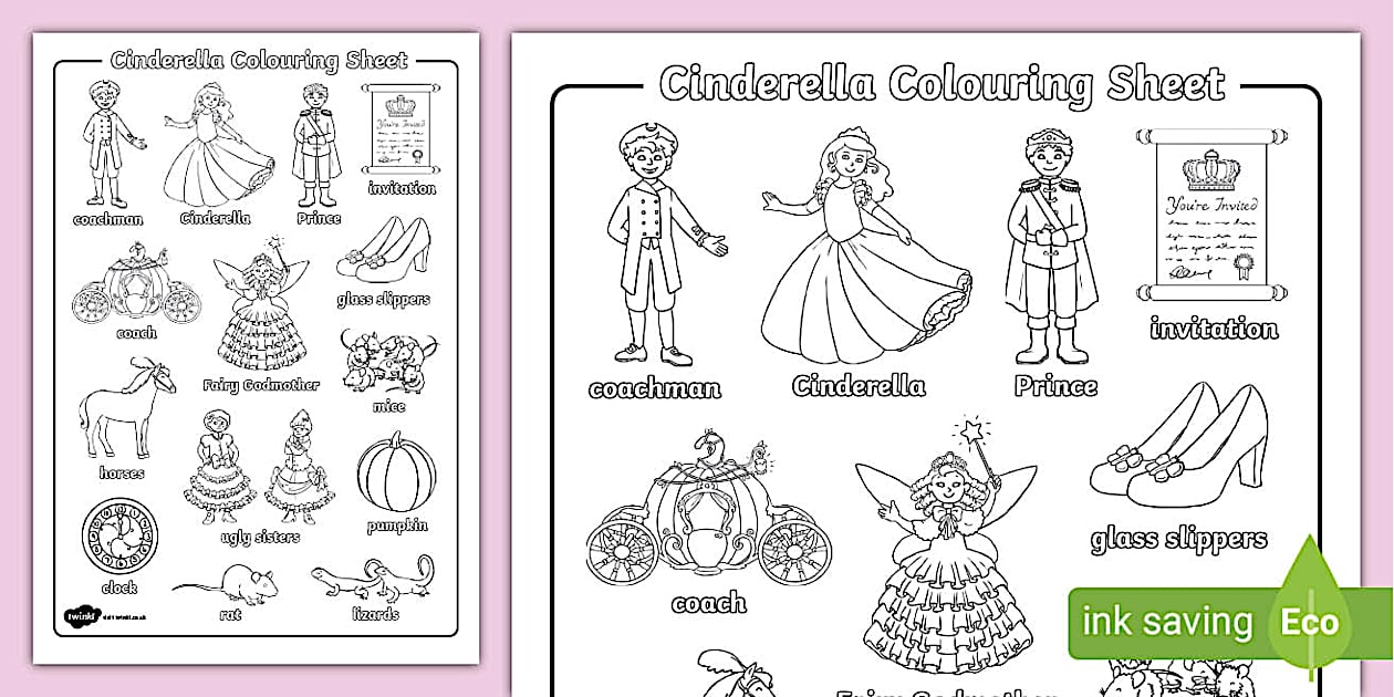 Cinderella Words Colouring Sheet (teacher made) - Twinkl