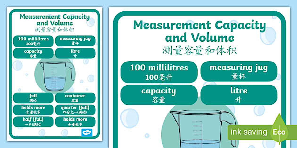 Key Stage 1 Measurement Capacity and Volume Poster English/Mandarin ...