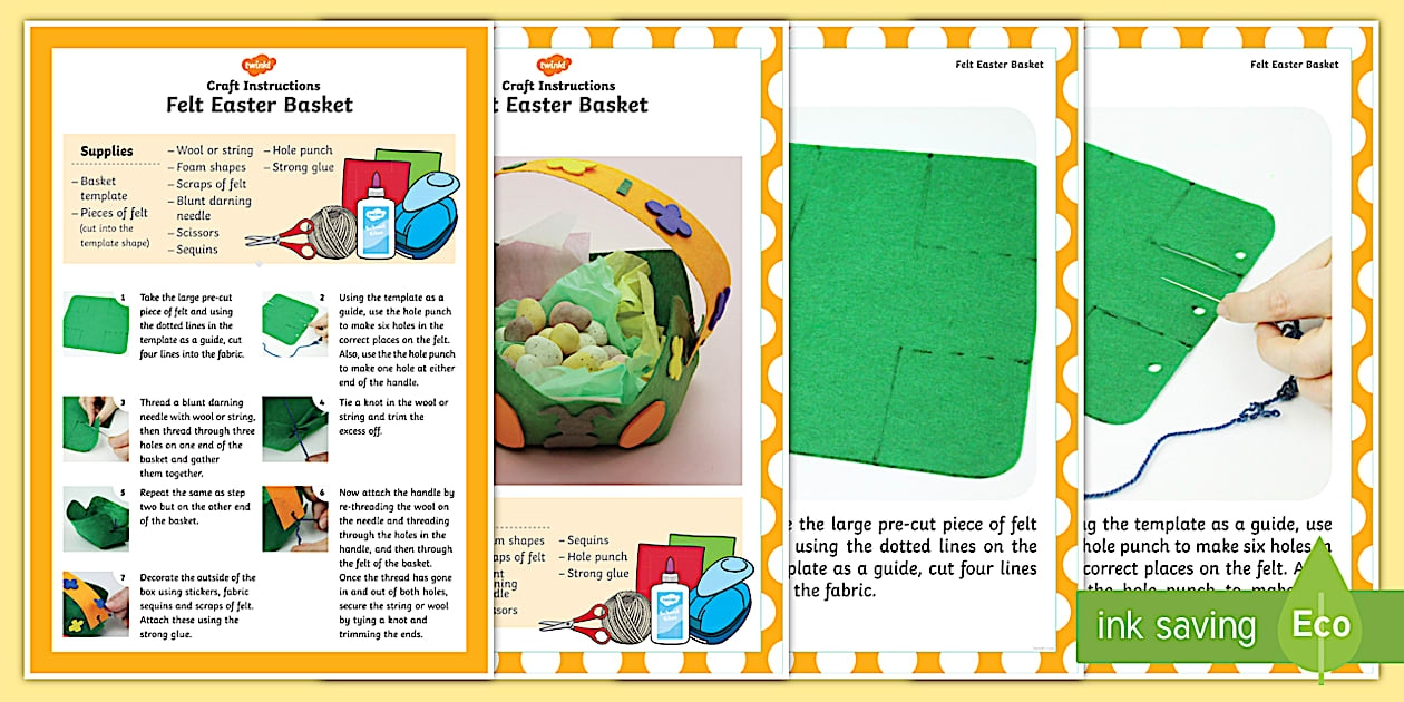 Felt Easter Baskets Craft Instructions (teacher made)