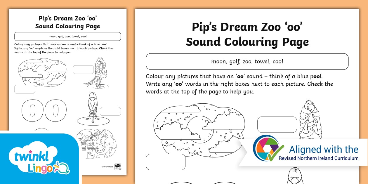 Pip's Dream Zoo 'oo' Sound Colouring Page (teacher made)