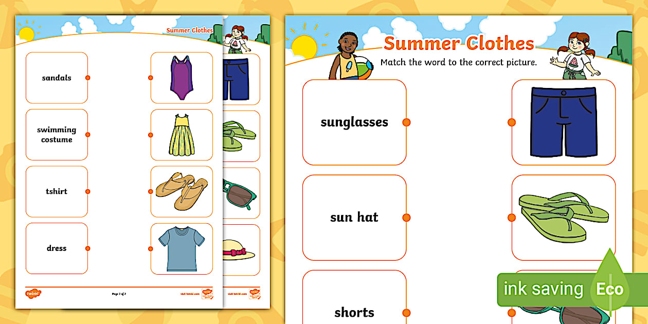 Summer Clothes Matching Worksheet