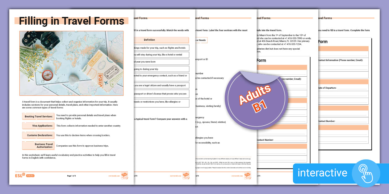 ESL Filling in a Travel Form [Adults, B1] (teacher made)