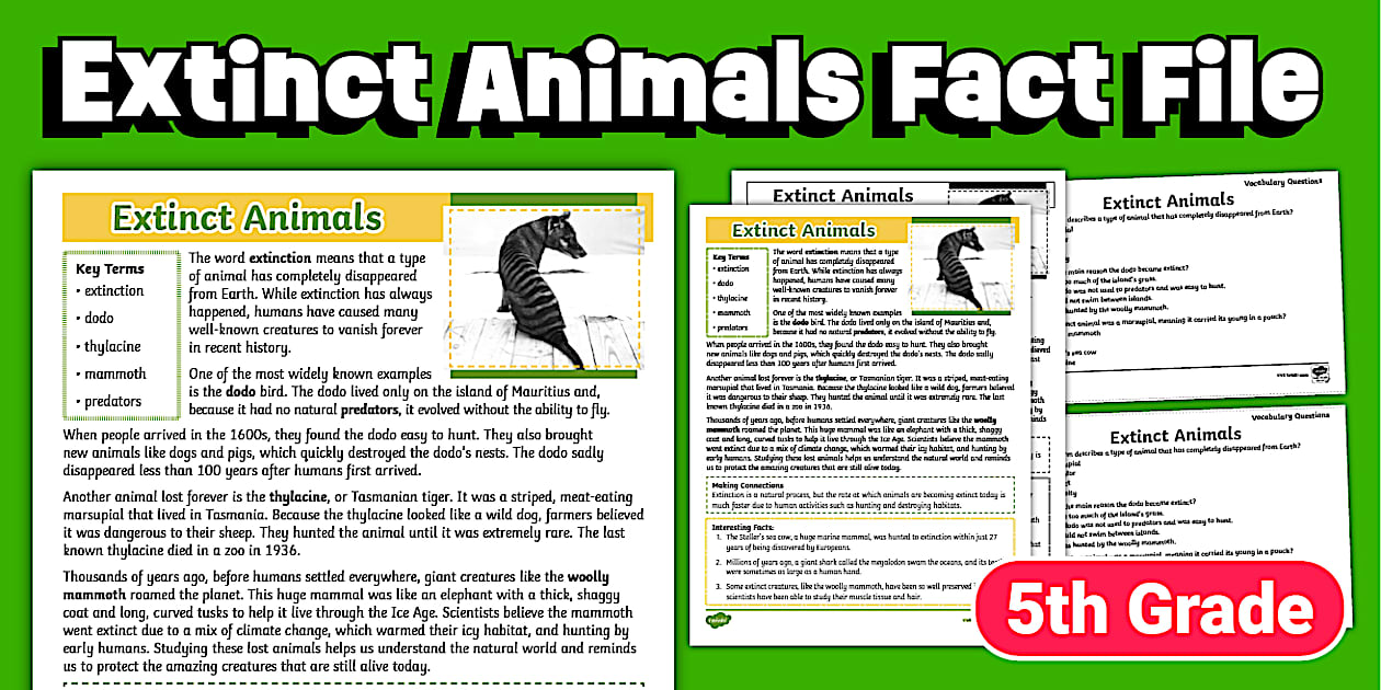 Extinct Animals Fact File and Vocabulary Questions