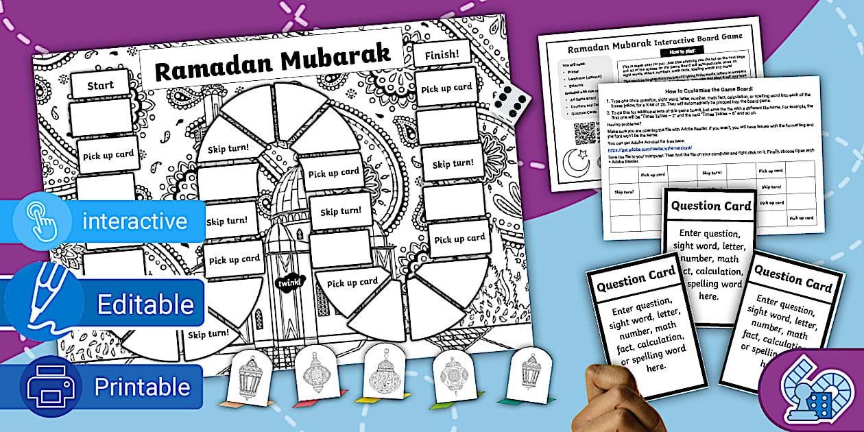 Ramadan Mubarak Editable Board Game - Ramadan Colouring