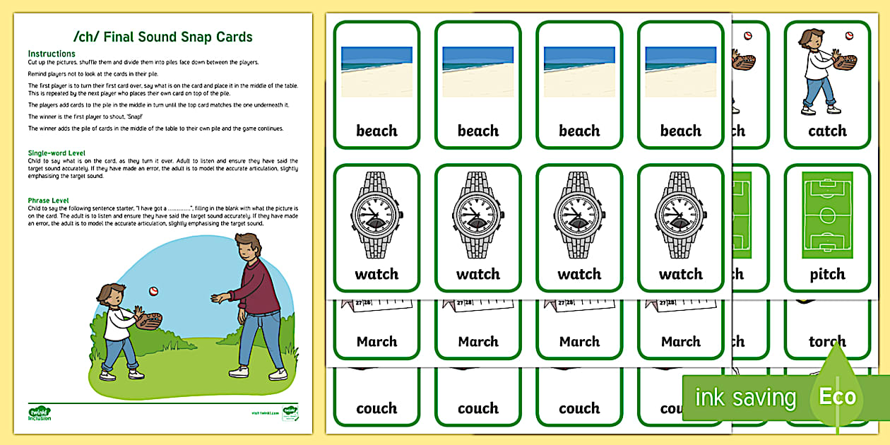 /ch/ Final Sound Snap Cards Worksheet (Teacher-Made)
