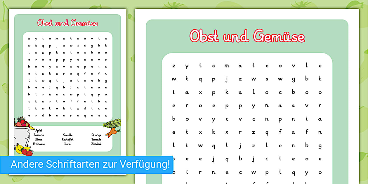 Obst und Gemüse - Suchsel - Twinkl Deutschland - Twinkl