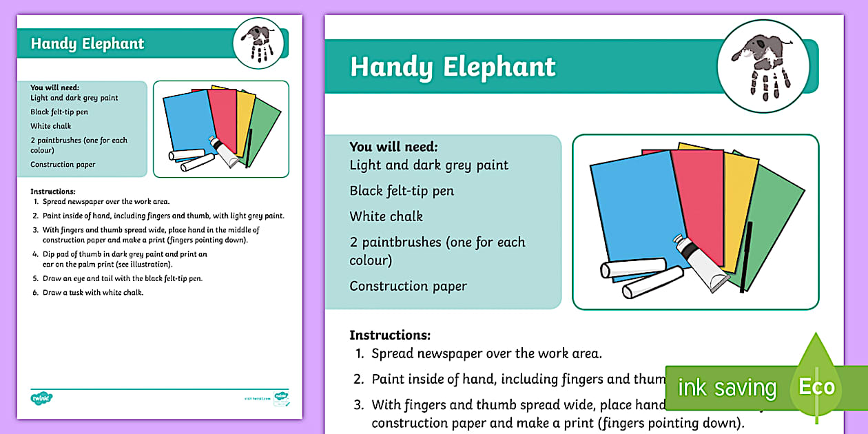 Elephant Handprint Art Activity - Primary Resources - Twinkl