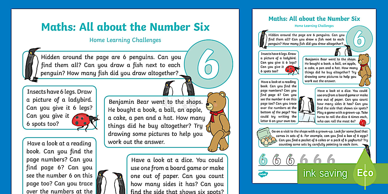 EYFS Maths: All About Number Six Home Learning Challenges