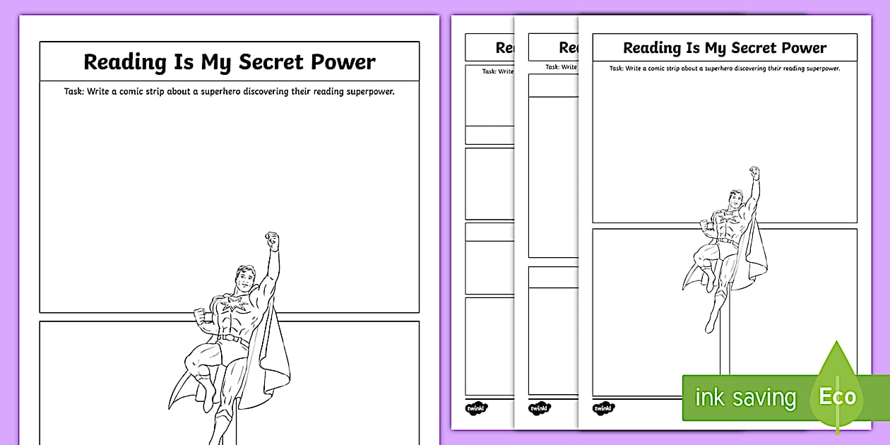 Editable Reading Is My Super Power Comic Writing Template