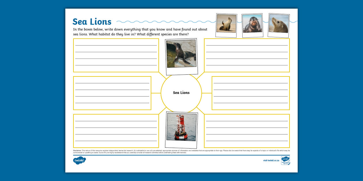 Sea Lions Mind Map Template Natural Sciences Twinkl