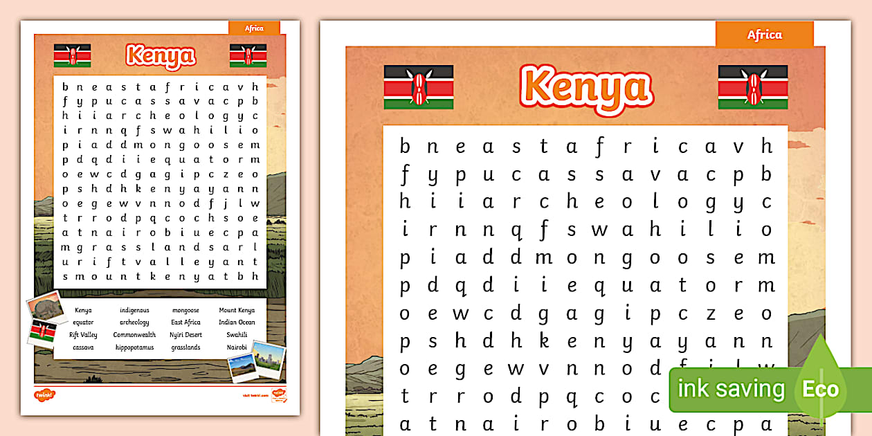 KS2 Kenya Word Search - Twinkl - Geography (teacher made)