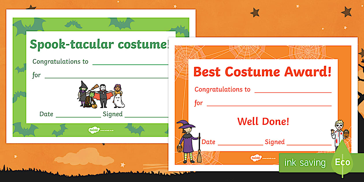 Halloween Costume Certificates (teacher made) - Twinkl