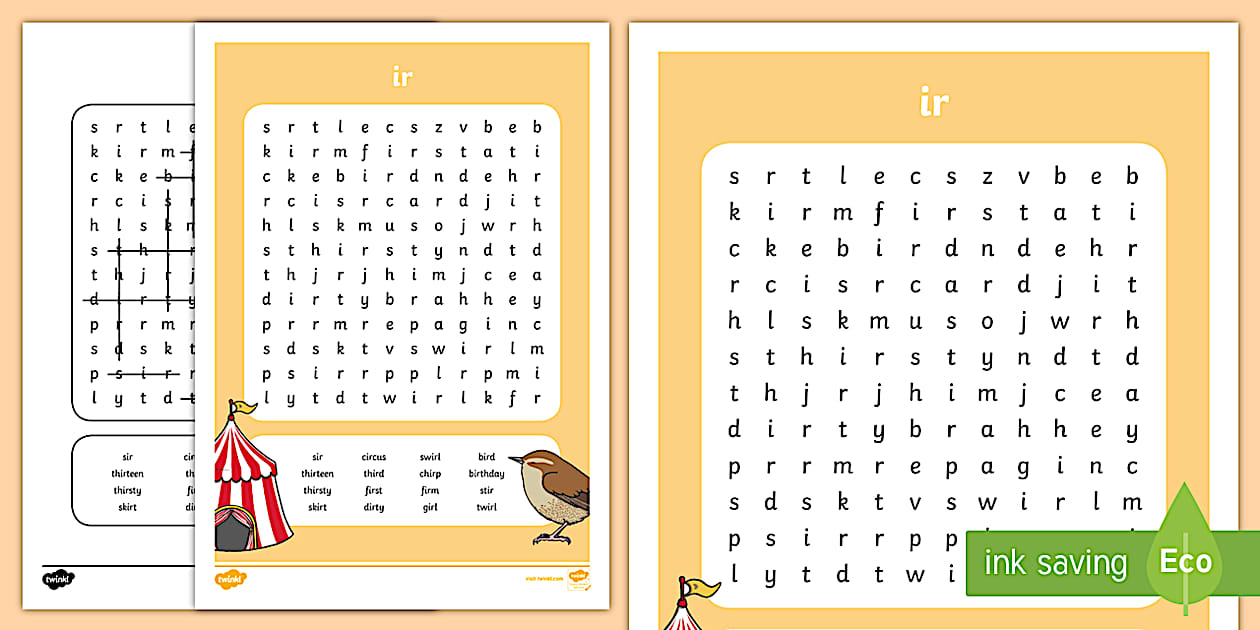 ir Words Phonics - Digraph Differentiated Word Search - KS1
