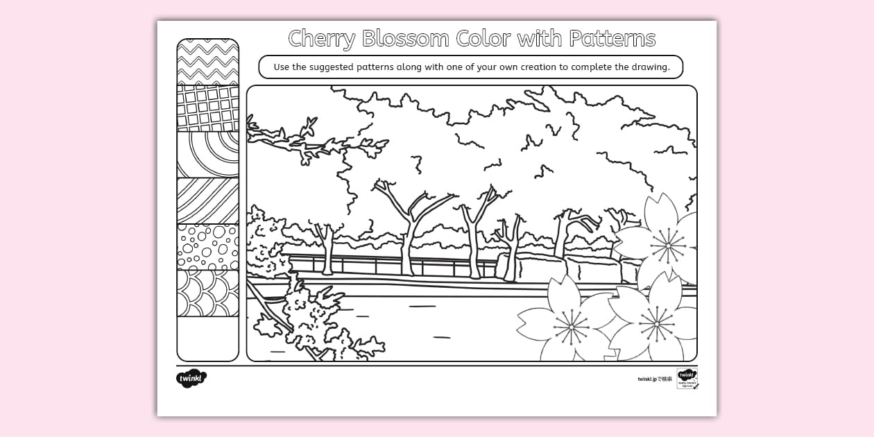 Cherry Blossom Color with Patterns Activity - Twinkl