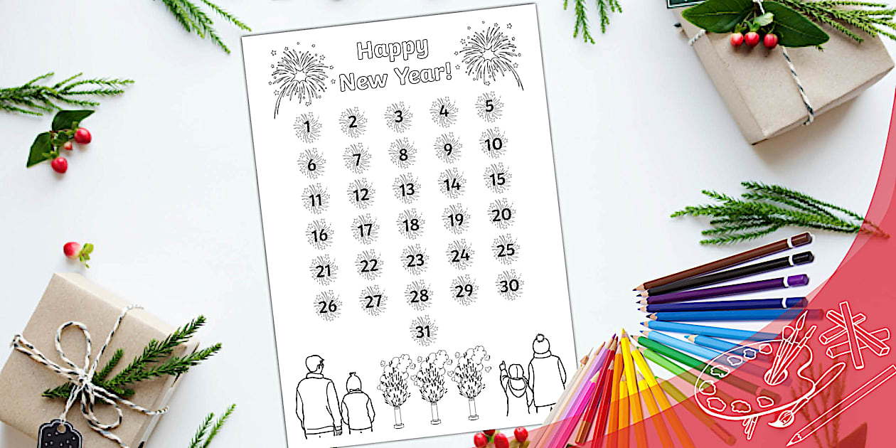 New Year Countdown Colouring Activity Poster - Twinkl