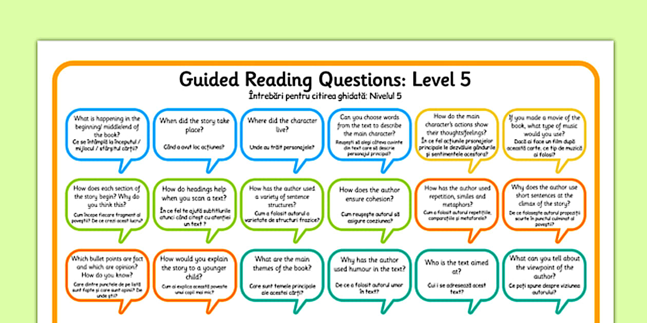 Levelled Guided Reading Questions Mats Romanian Translation
