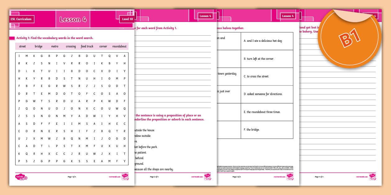 ESL Curriculum Level 10, Lesson 4 Activity Sheet - Twinkl