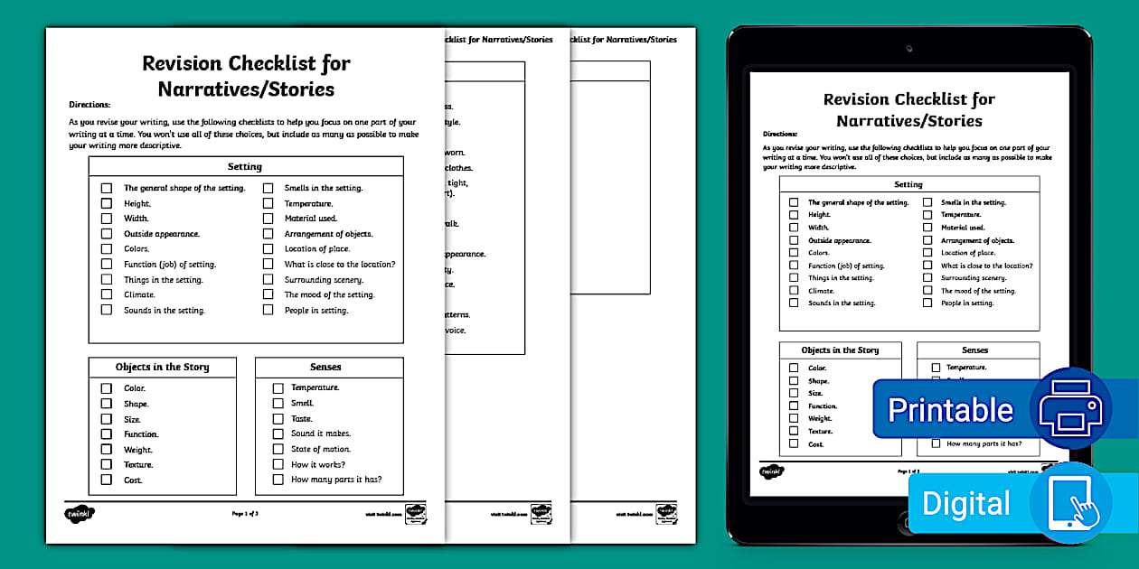 Eighth Grade Revision Checklist for Narratives/Stories