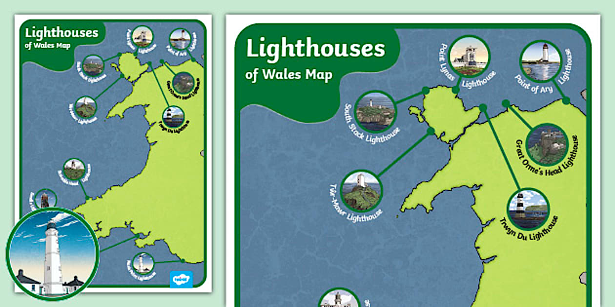 Lighthouses of Wales: Map (teacher made) - Twinkl