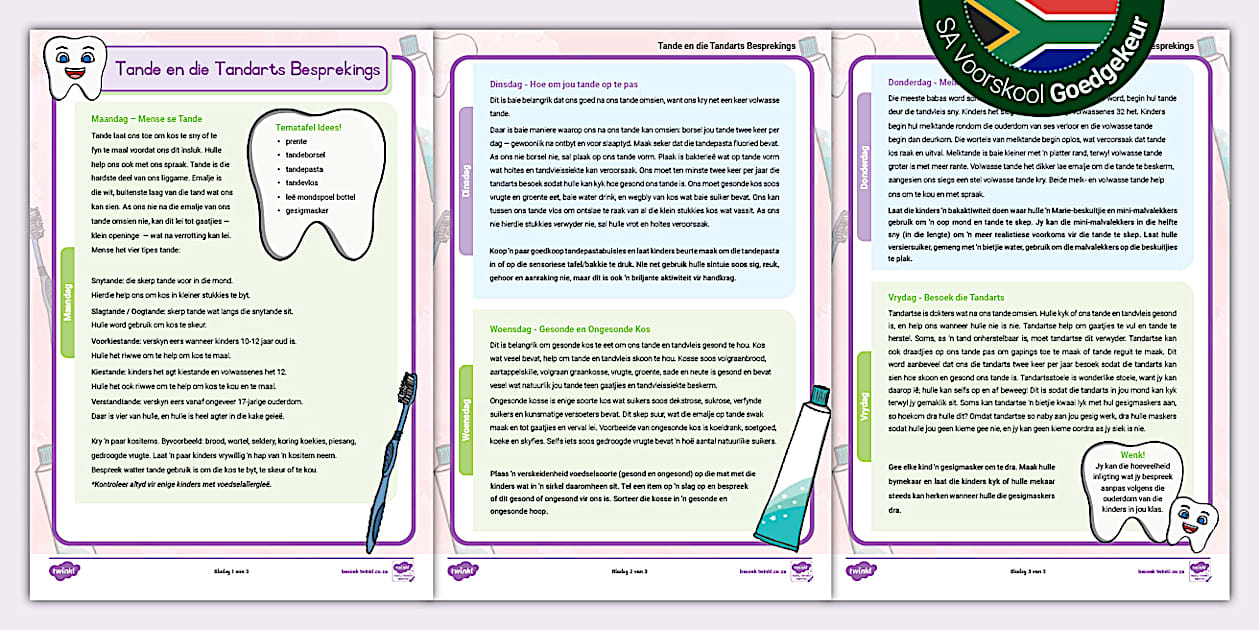 Tande en die Tandarts: Kringtyd Besprekingsblad - Twinkl