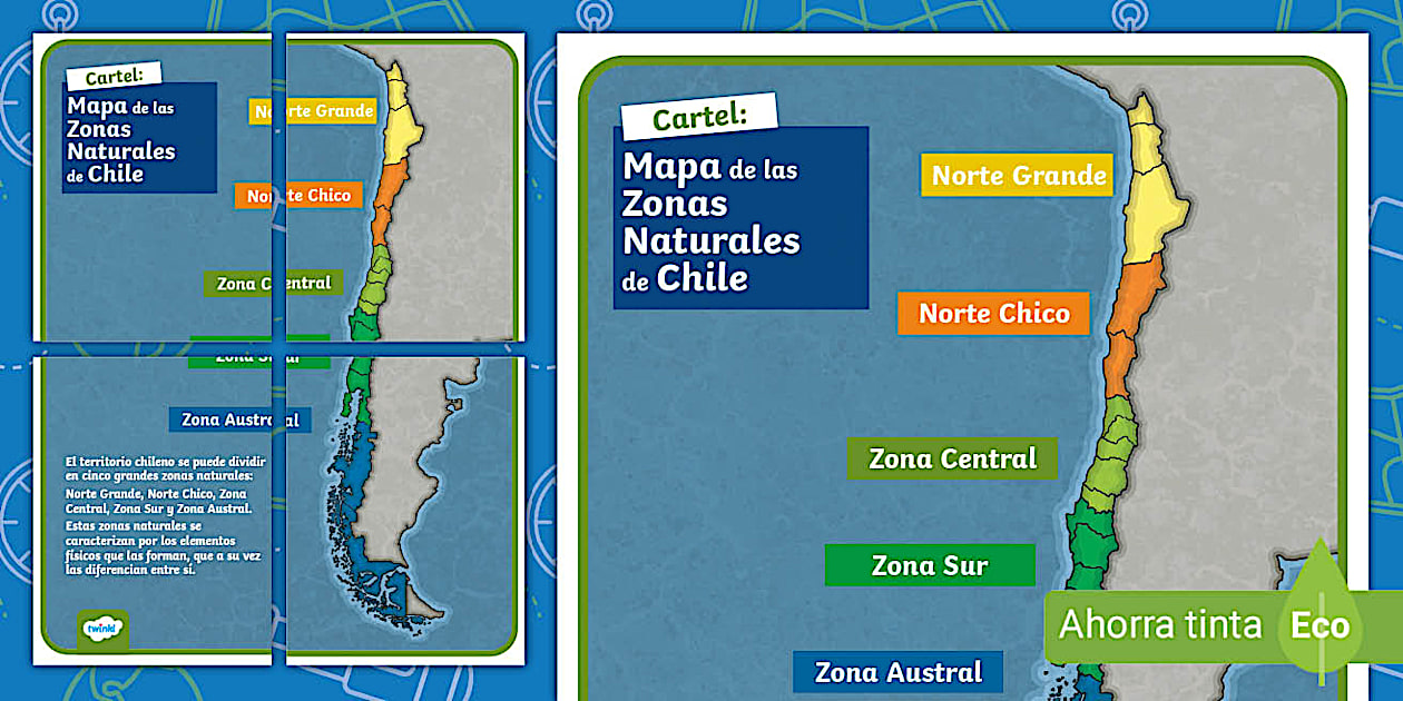 Póster XL: Mapa de Chile para niños de zonas naturales