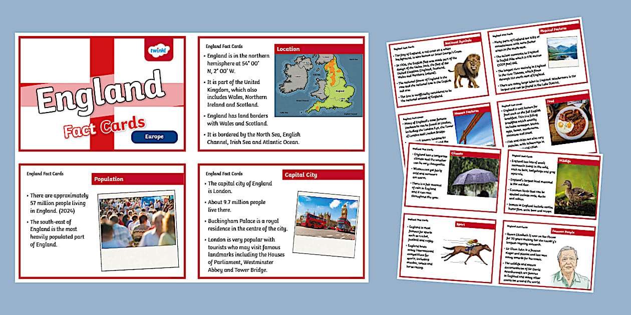 KS2 England Fact Cards - Geography - Twinkl