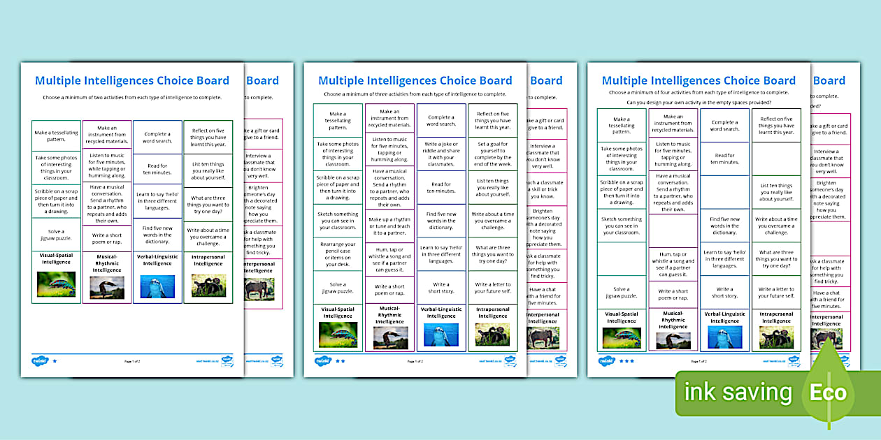 Multiple Intelligences Choice Board (teacher made) - Twinkl