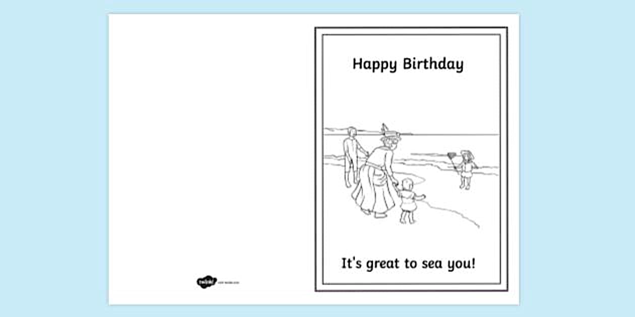 Happy Birthday Victorian Seaside Card Colouring | Primary