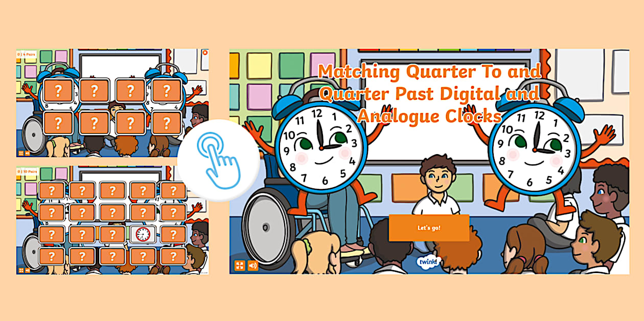 Matching Quarter-Hour Digital and Analogue Clocks Game