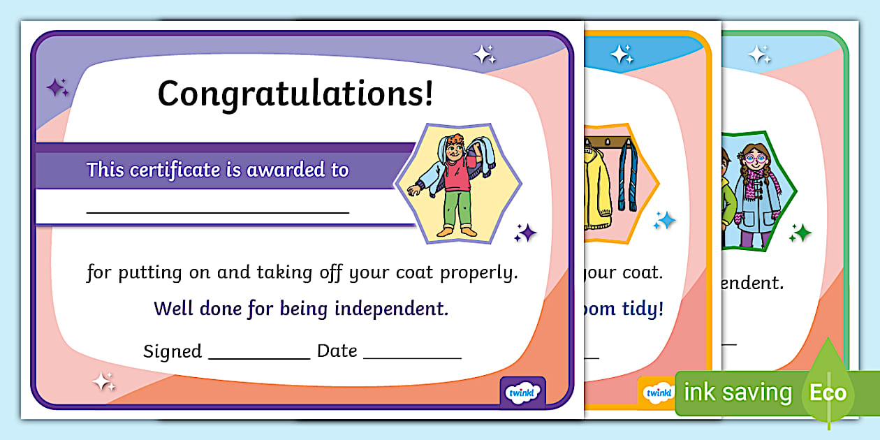 Cloakroom Certificates - Twinkl - Kindergarten - Twinkl