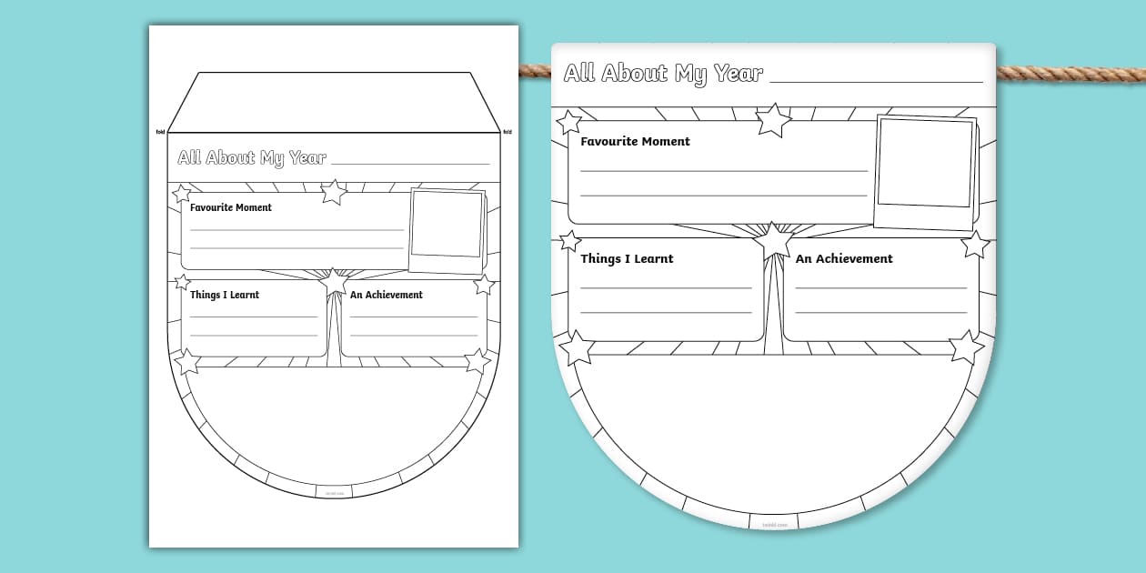 All About My Year Colouring Display Bunting (teacher made)