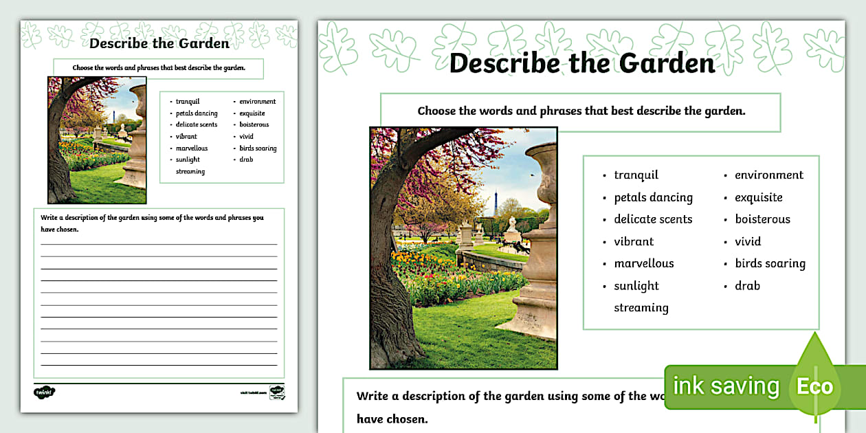 KS2 Describe the Garden Worksheet (teacher made) - Twinkl