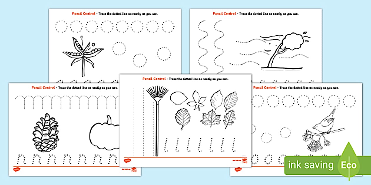 Autumn Pencil Control Sheets (Teacher-Made) - Twinkl