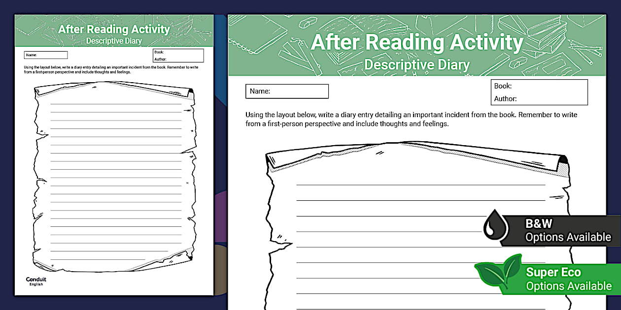 'Descriptive Diary' After Reading Activity (teacher made)