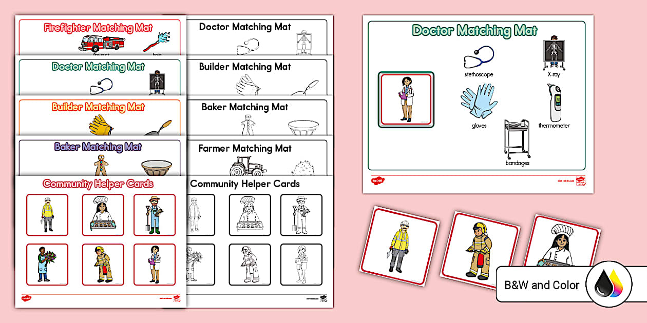 Jobs in the Community Matching Mats for K-2nd Grade - Twinkl