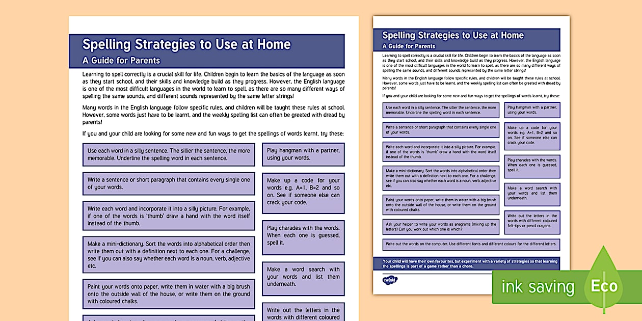 Fun Ways to Learn Spellings | Spelling Strategies Sheet