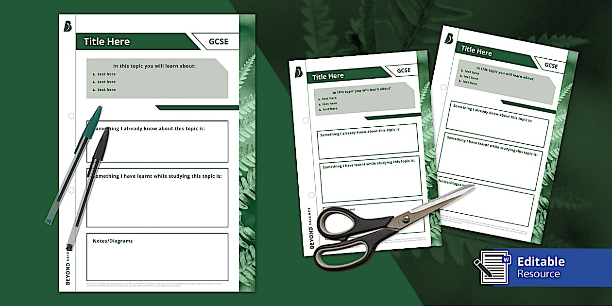 GCSE Biology Topic Title Page Template (Lehrer gemacht)
