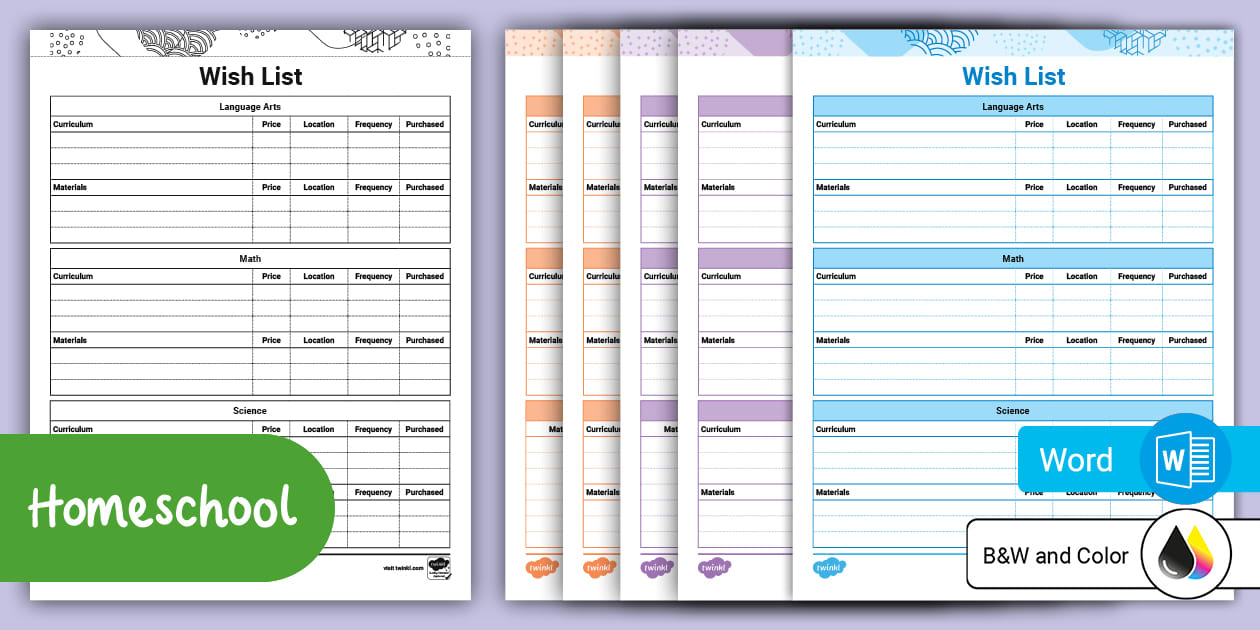 Homeschool Materials Wish List (Teacher-Made) - Twinkl