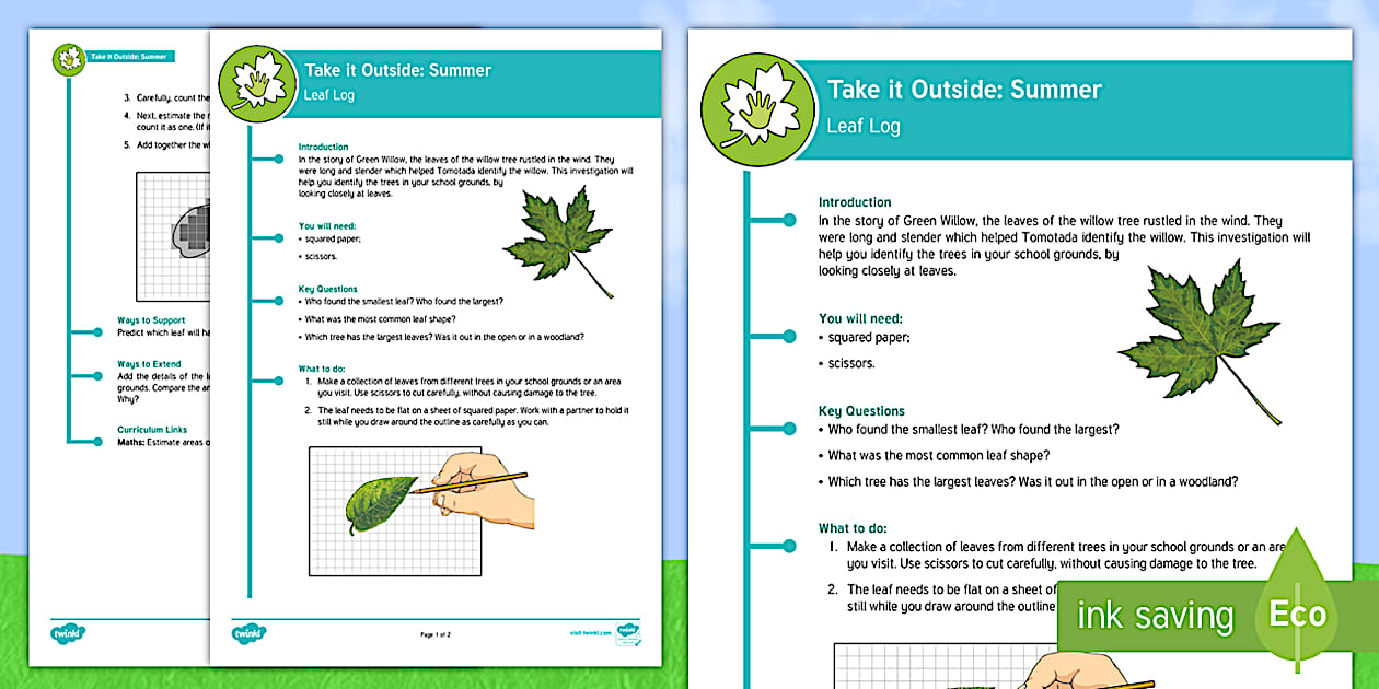 KS2 Take It Outside: Summer- Leaf Log Area Activity - Twinkl