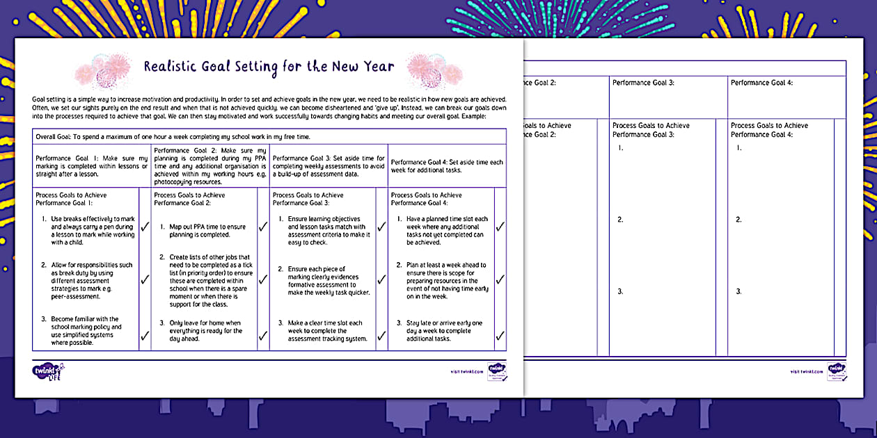 Realistic Goal Setting for the New Year Worksheet For Staff