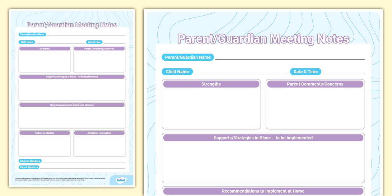 Parent/Guardian Meeting Notes - Twinkl Resources