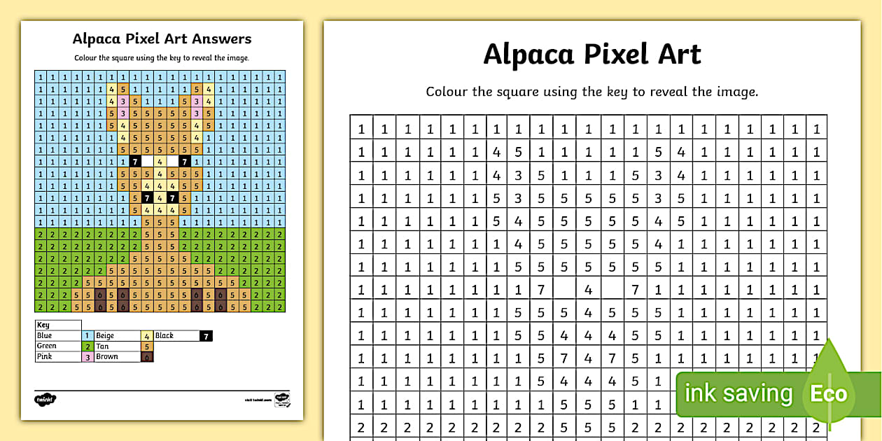 Alpaca Pixel Art Template (teacher made) - Twinkl