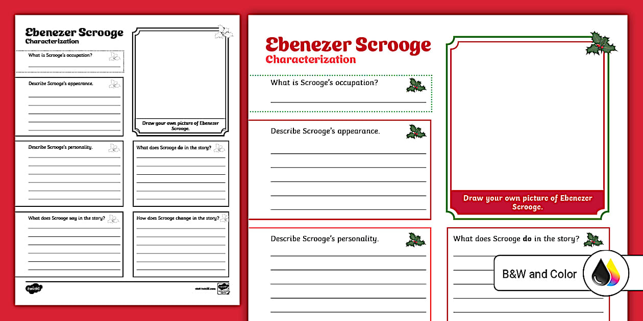 A Christmas Carol Characterization Worksheet for 6th-8th Grade