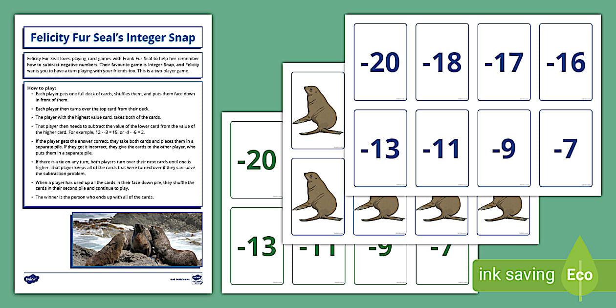Felicity Fur Seal's Integer Snap (Stage 7/Phase 3) - Twinkl